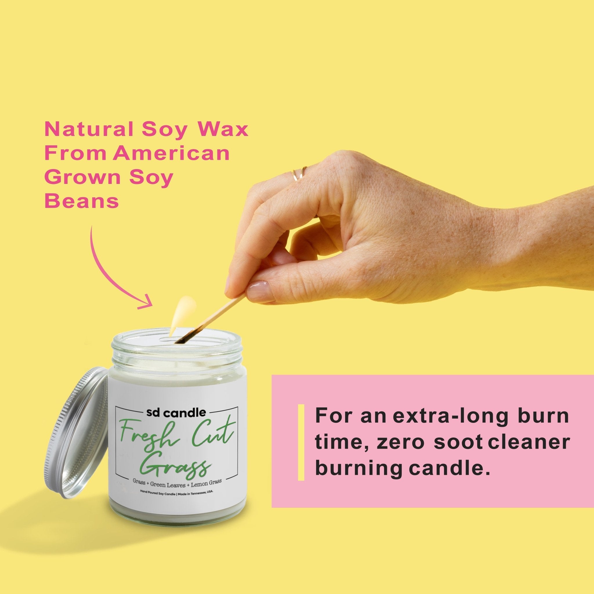 Fresh Cut Grass Scented Candle - 9oz 100% All-Natural Handmade Soy Wax ...